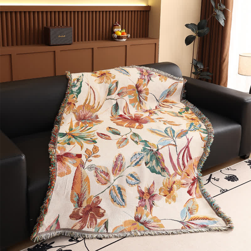 Leaf Floral Cotton Gauze Throw – uk.ownkoti