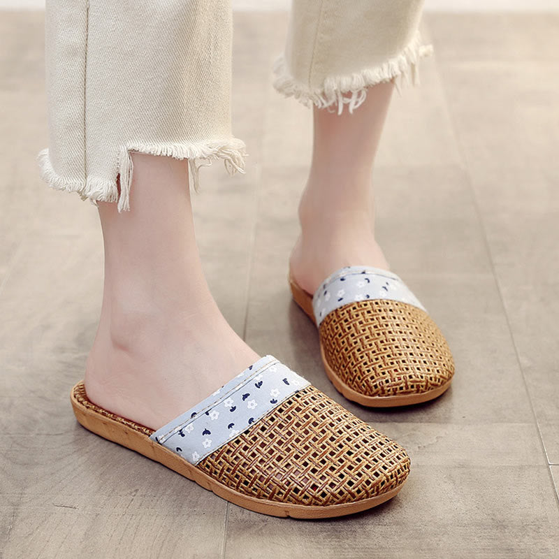 Simple Floral Pattern Cooling Flax Slippers – uk.ownkoti
